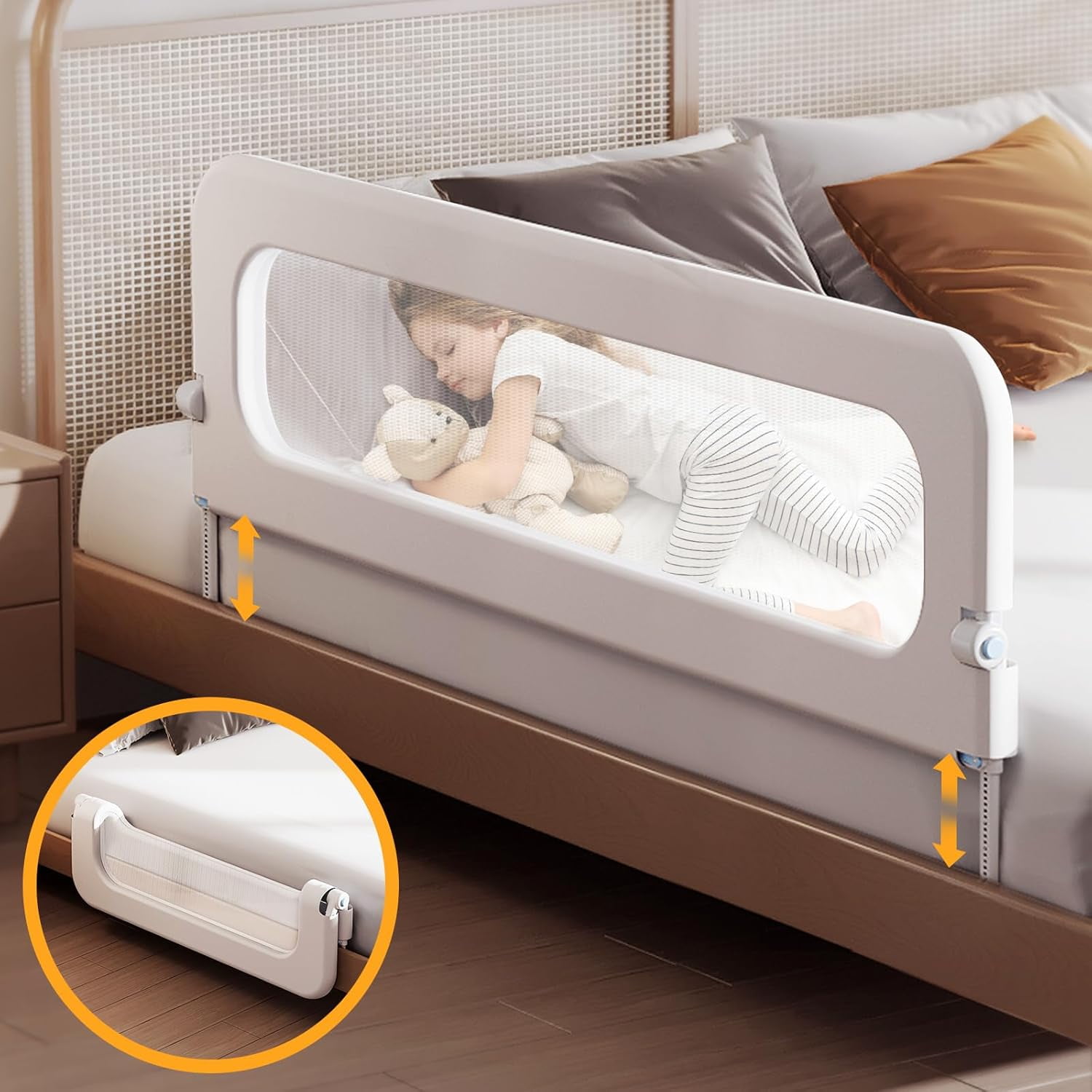 Baby Bed Guard Rail for Toddler - 59in Adjustable Heights, Swing Down ...