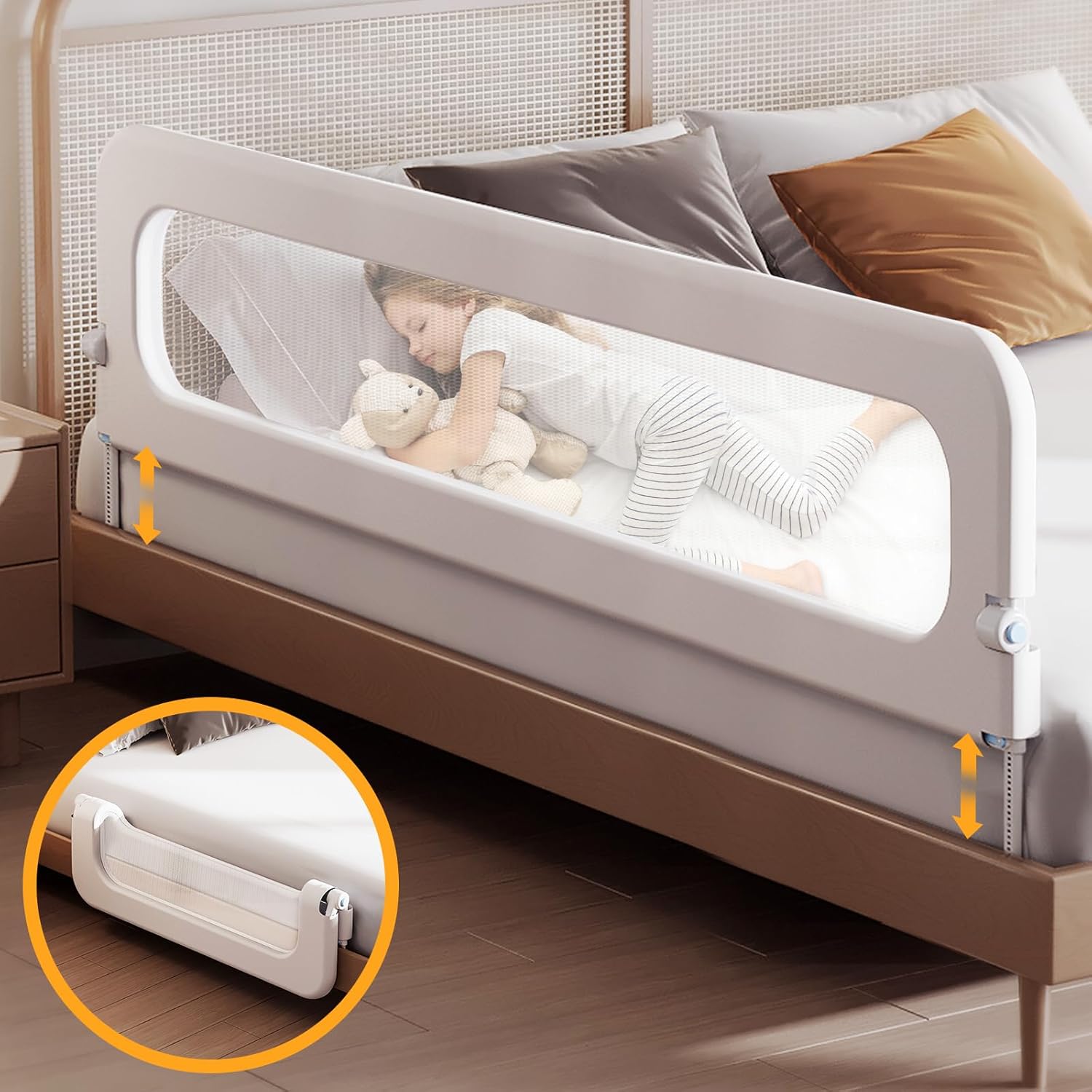 Baby Bed Guard Rail for Toddler - 78.7in Adjustable Heights, Swing Down ...