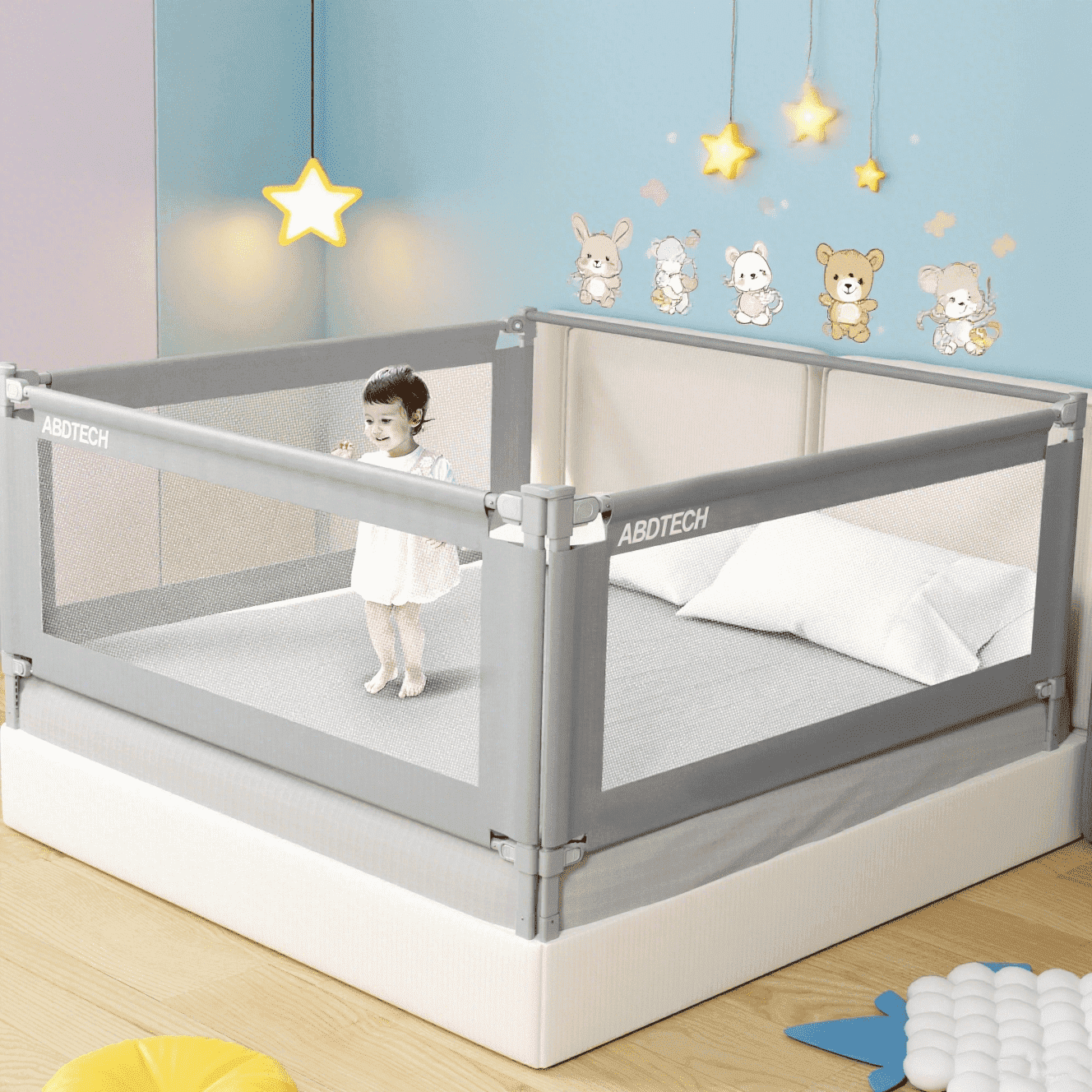Baby Bed Guard Rail for Toddlers, 3 Packs Bed Guardrail with Protective ...