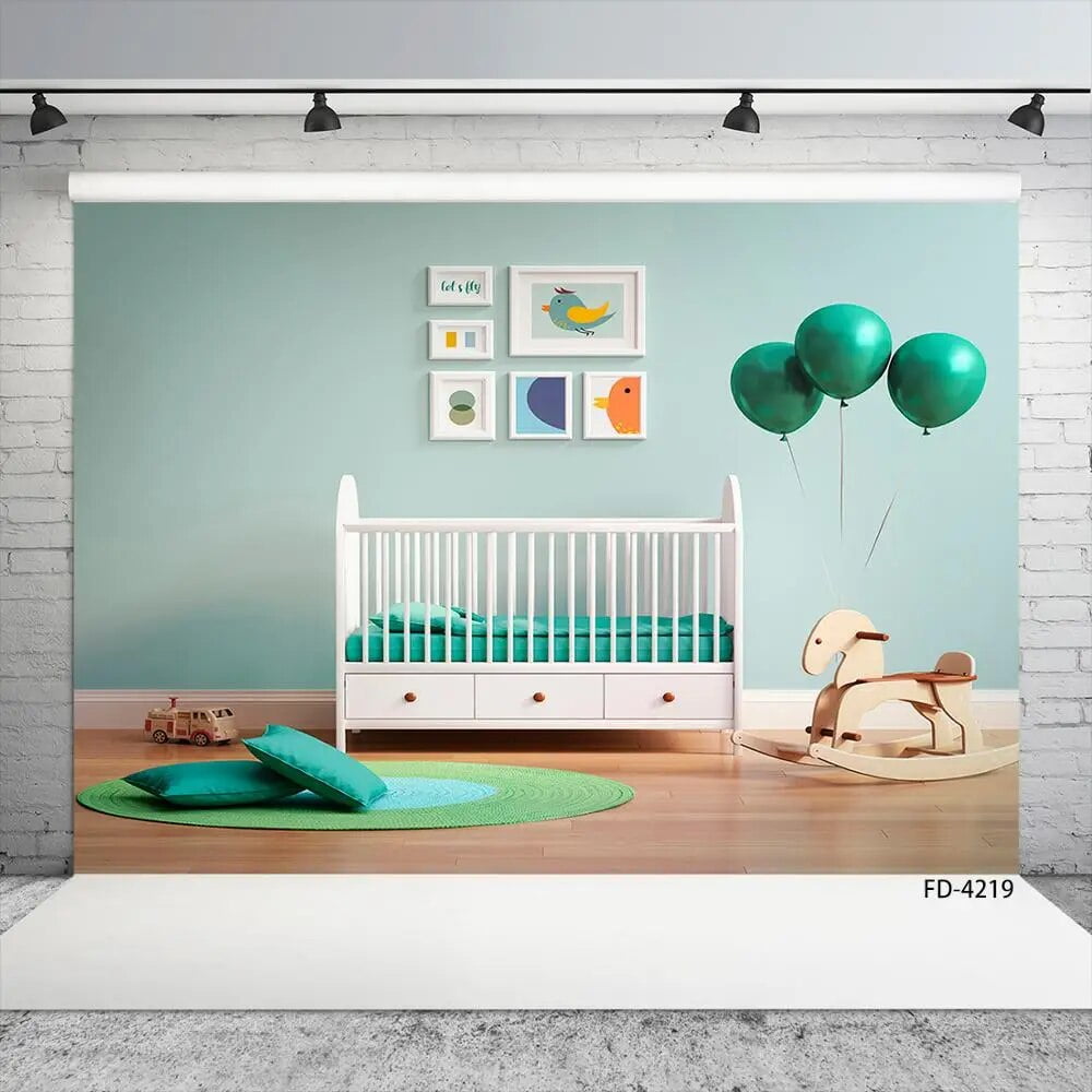 Baby Bed Wooden Horse Balloon Board Floor Photography Backgrounds Baby ...