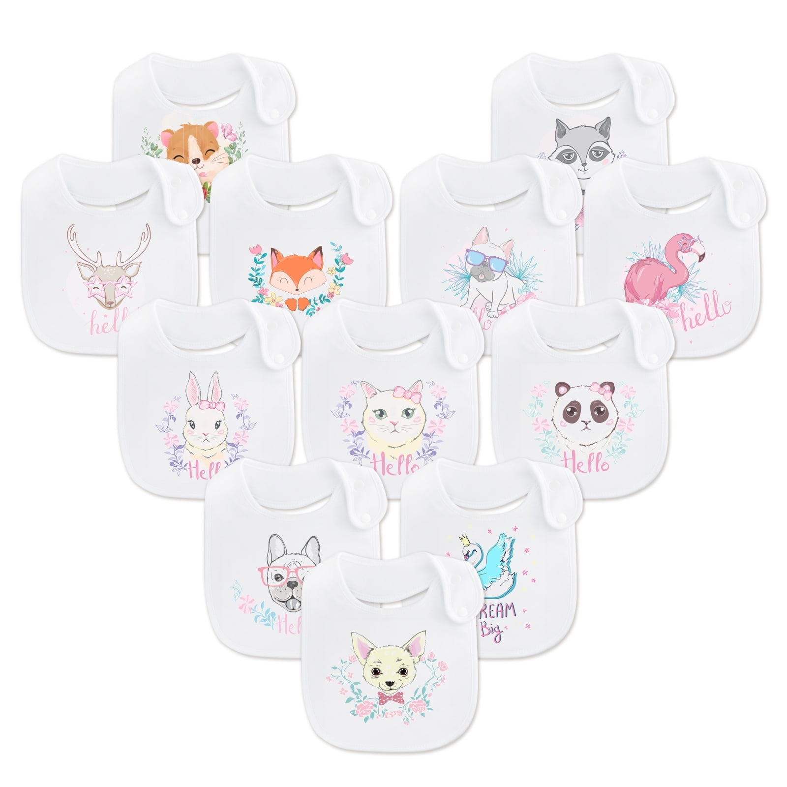 Baby Bibs Waterproof Cotton Soft Absorbent with Adjustable Snap for ...