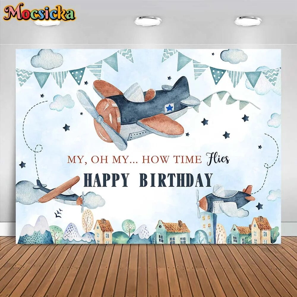 Baby Birthday Backdrop Airplane Adventure Boy 1st Birthday Party Decor ...