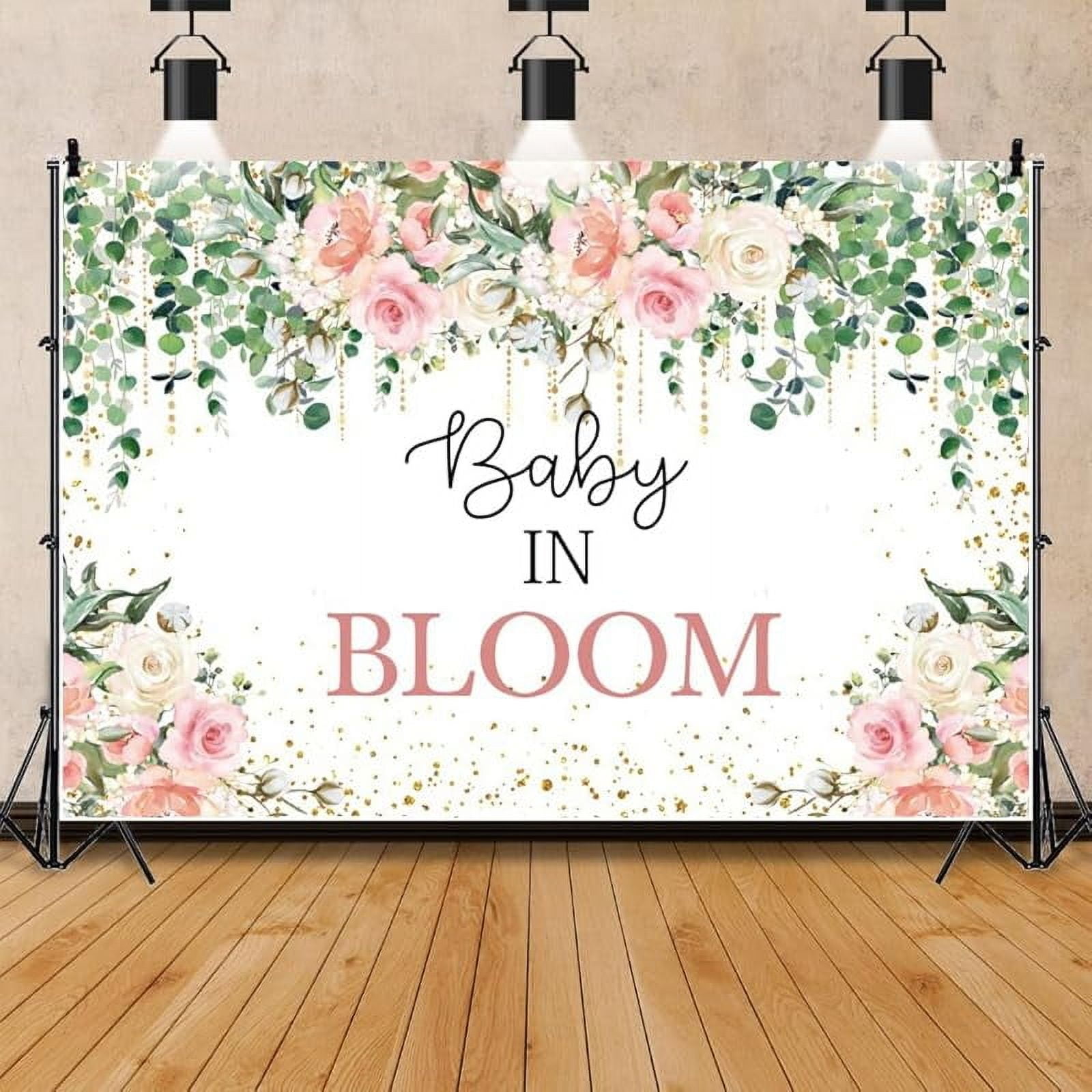 Baby in Bloom Backdrop Botanical Floral Plant Leaves Golden Diamond ...