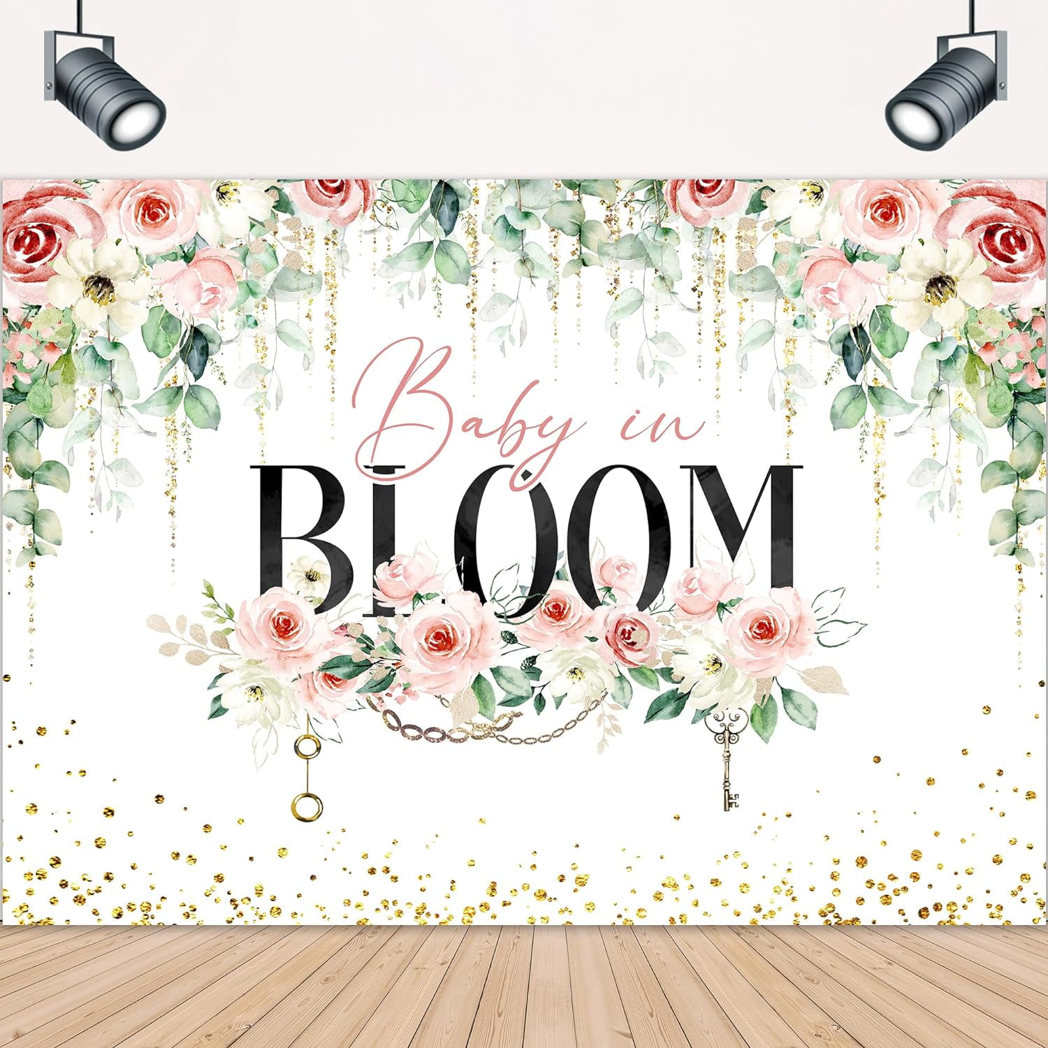 Baby in Bloom Backdrop for Floral Baby Shower Pink Peony Flower Rose ...