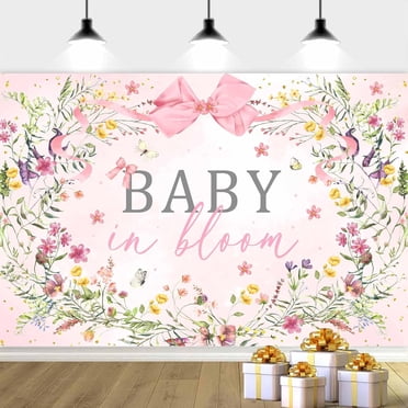 Baby in Bloom Backdrop for Boys Blue White Watercolor Floral Wildflower ...