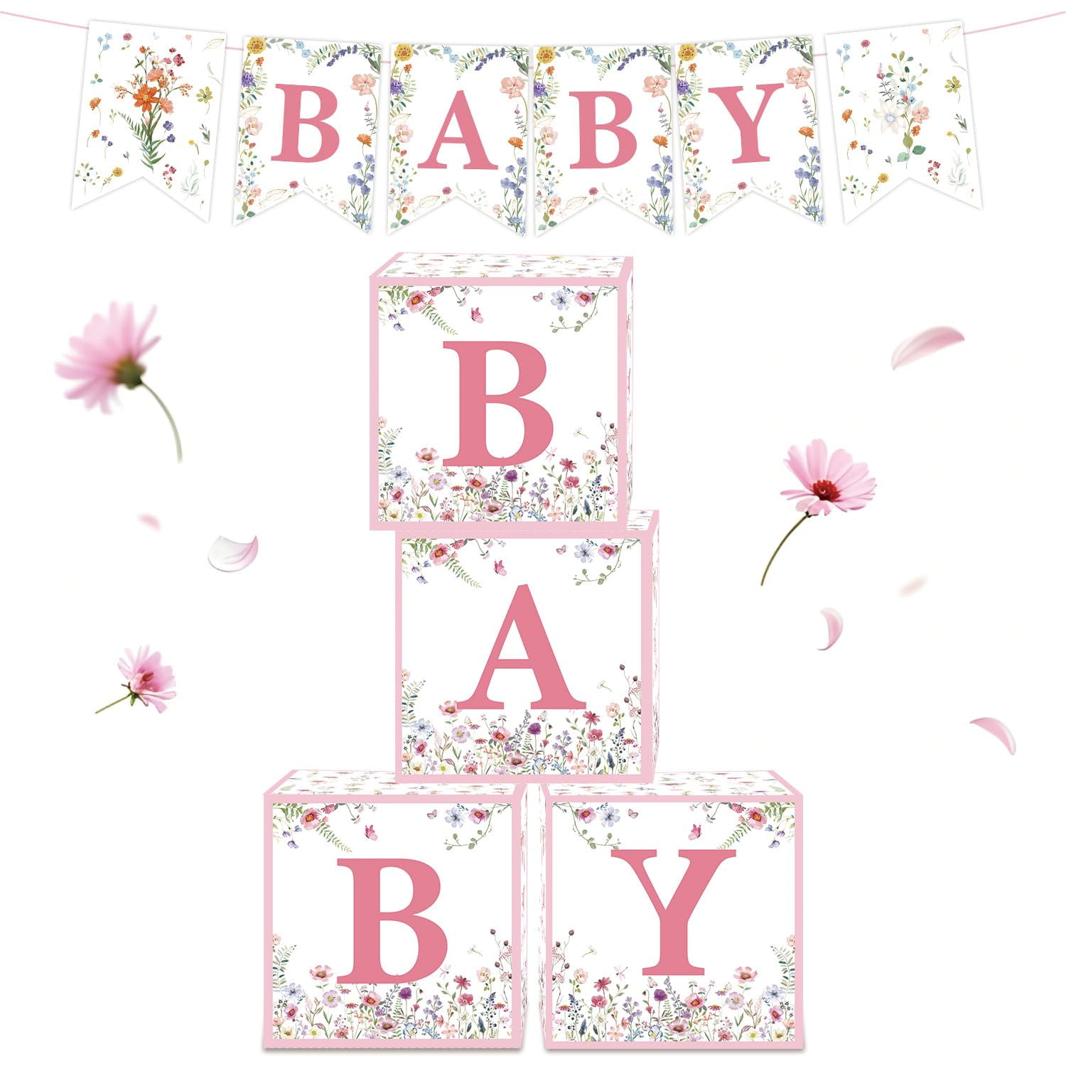 Baby in Bloom Boxes with Letters for Baby Shower - Gameza 5PCS Floral ...