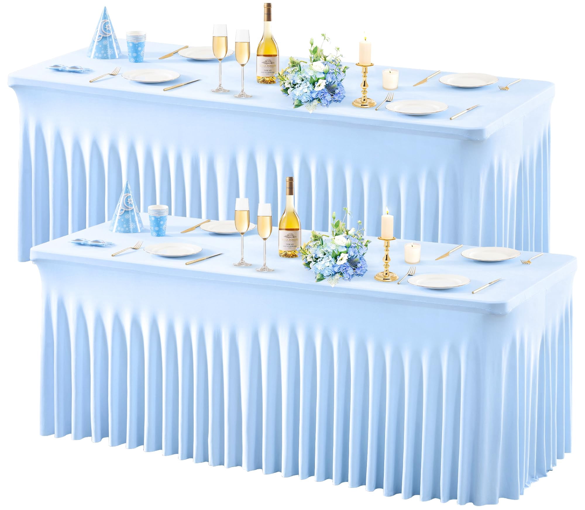 Baby Blue 6FT-2 Pack Spandex Tablecloths for 6 Foot Rectangle Tables ...