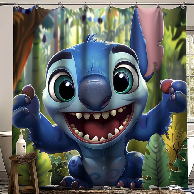 Baby Blue Alien Shower Curtain Cute Cartoon Character Theme Jungle ...