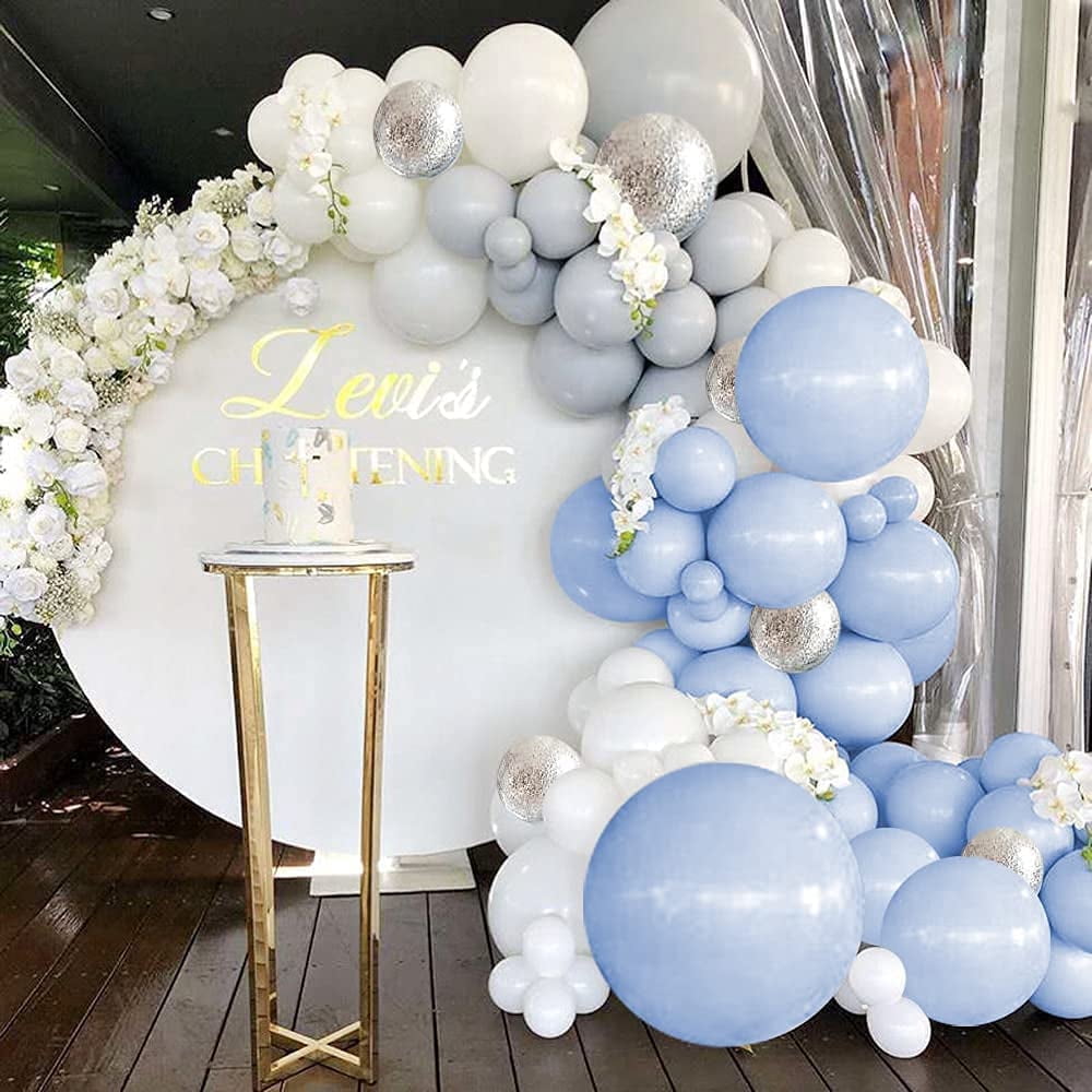 Geekeo Pastel Blue and White Gray Balloon Garland Arch Kit, 83-Count ...