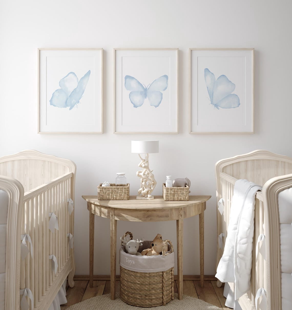 Baby Blue Butterfly Minimalist Nursery Wall Art Set 3 Unframed Paper ...