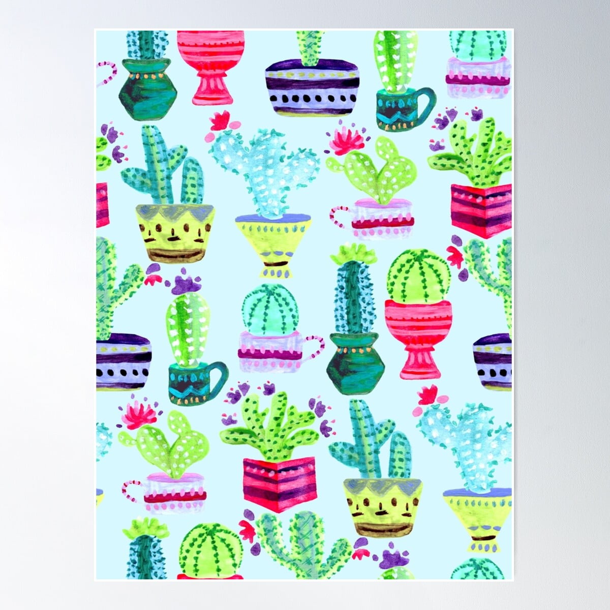 Baby Blue Cacti Poster Wall Art, Modern Wall Decor For Living Room ...