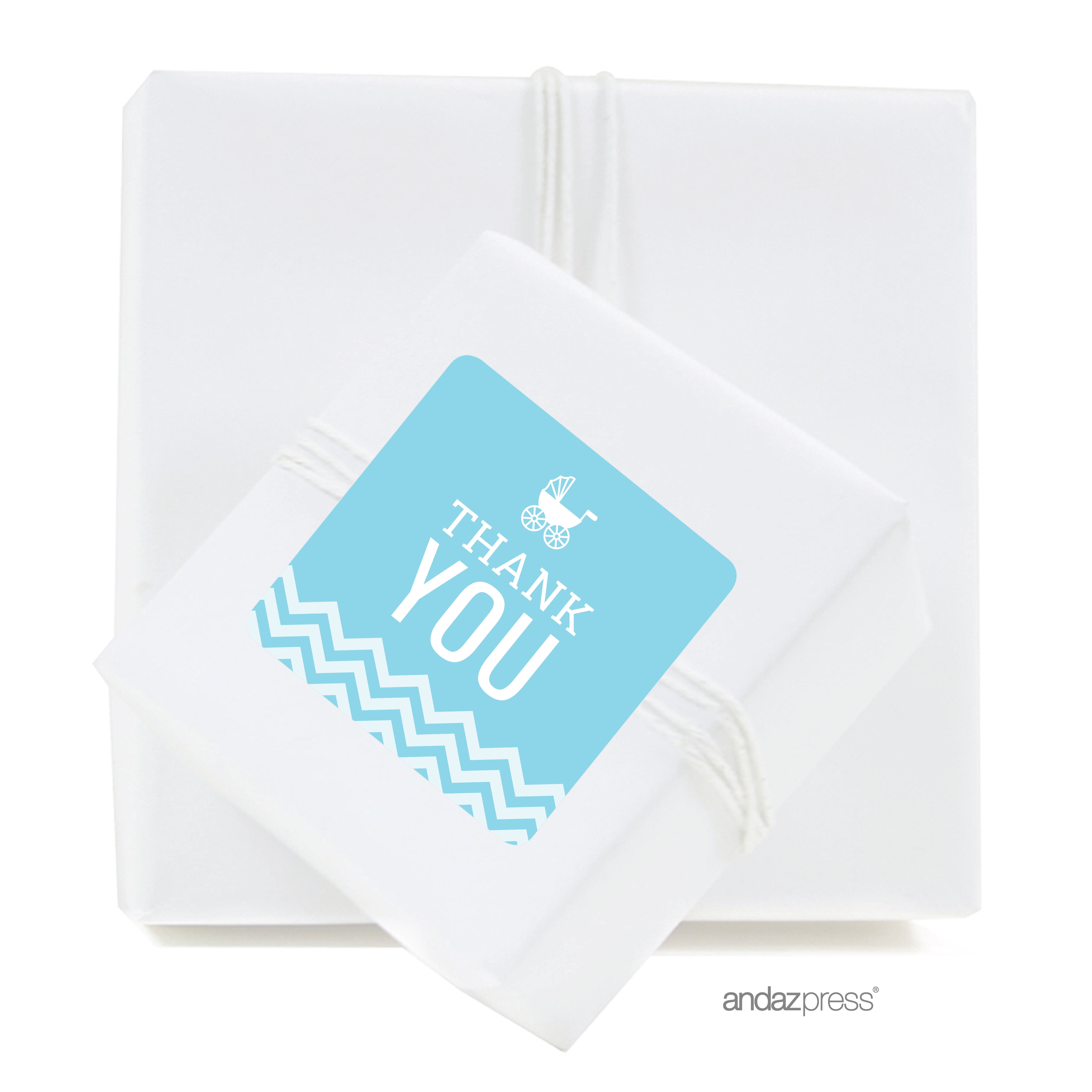 Baby Blue Chevron Baby Shower Square Label Stickers, Thank You, 40-Pack ...