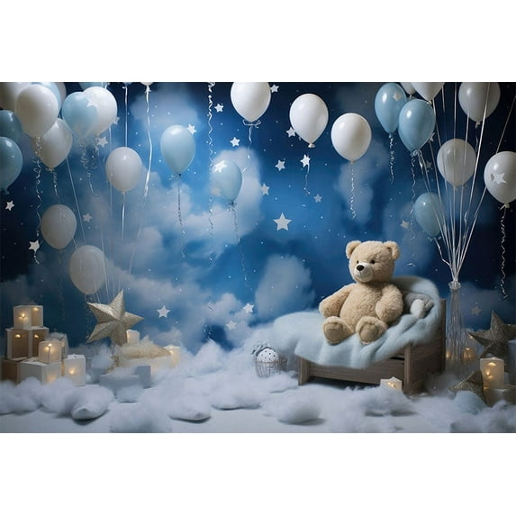 Baby Blue Cute Bear Balloon Kids Birthday Party Cake Smash Portrait r ...