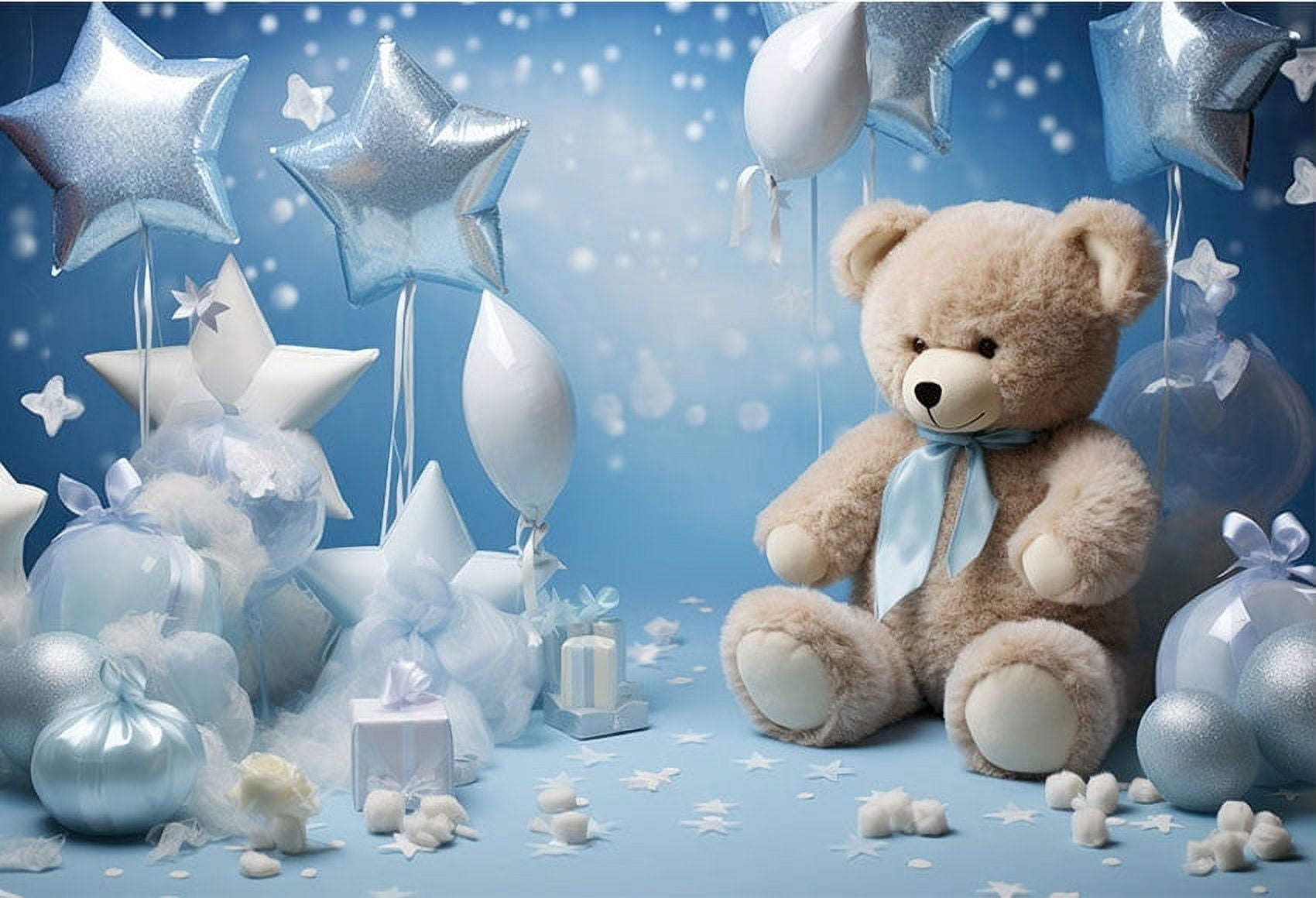 Baby Blue Cute Bear Balloon Kids Birthday Party Cake Smash Portrait r ...