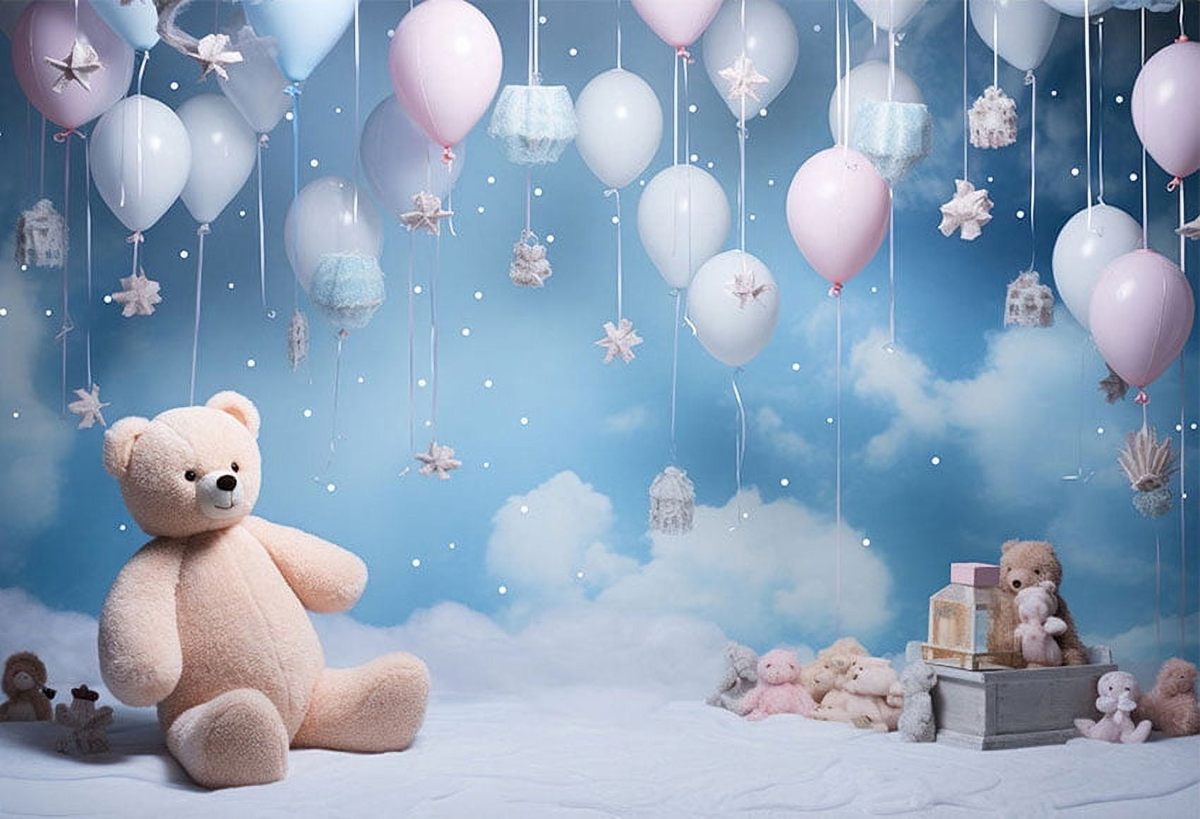 Baby Blue Cute Bear Balloon Kids Birthday Party Cake Smash Portrait r ...