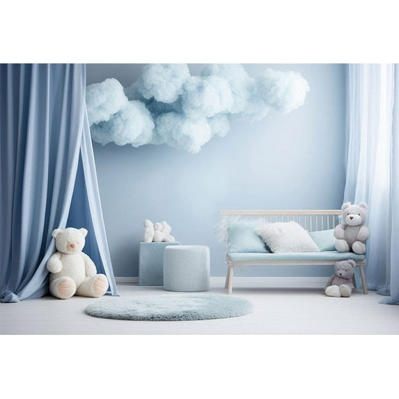 Baby Blue Cute Bear Balloon Kids Birthday Party Cake Smash Portrait r ...