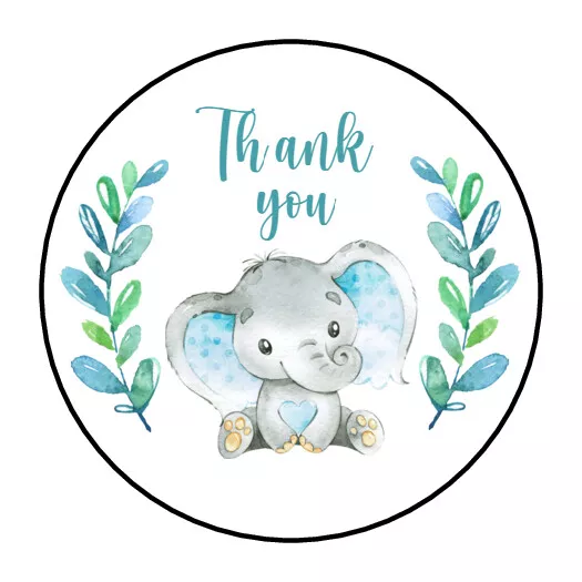 Baby Blue Elephant Flowers Favor Labels Round Stickers Phone Decal ...
