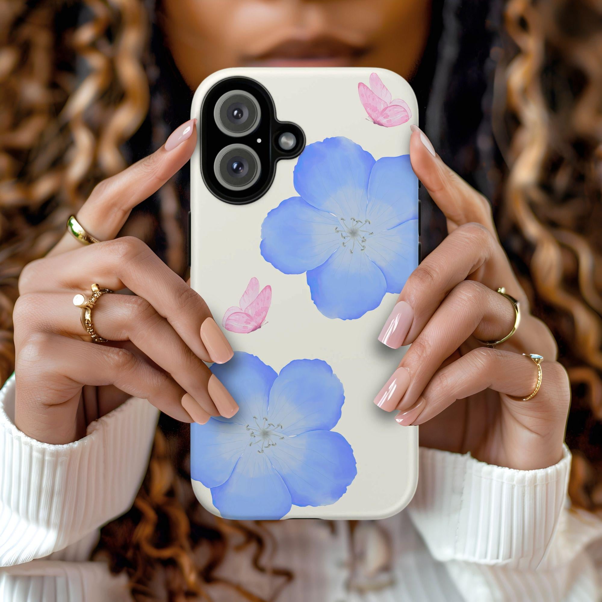 Baby Blue Eyes Butterfly Floral Case for iPhone 17 11 12 13 14 15 16 ...