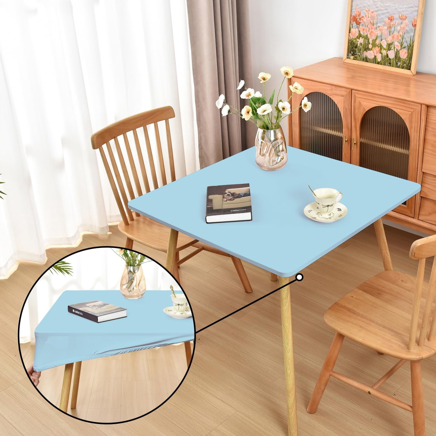 Baby Blue Fitted Square Tablecloth, 48x48 inch, 90% Polyester, 10% ...