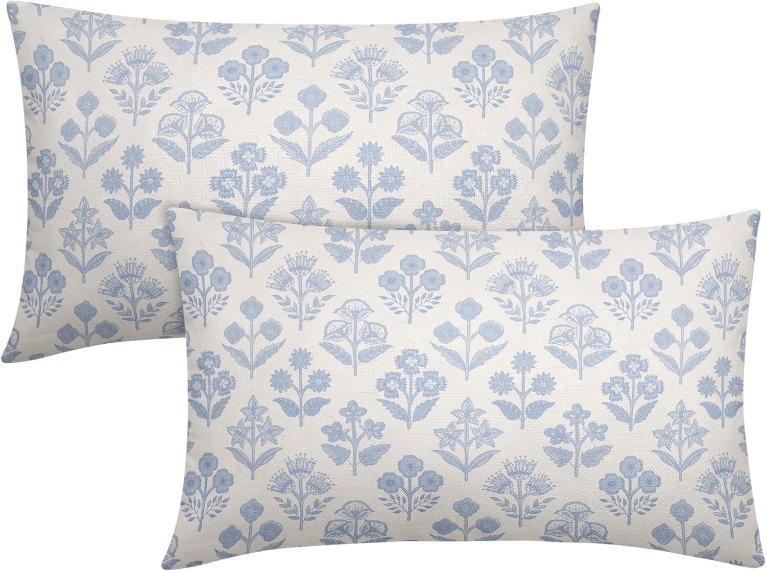 Baby Blue Floral Pillow Covers 12x20 Inch Set of 2, Vintage Flower ...