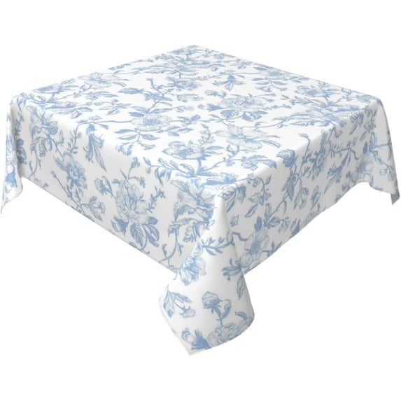 Baby Blue Floral Tablecloth Square 54 Inch Light Blue Chinoiserie ...