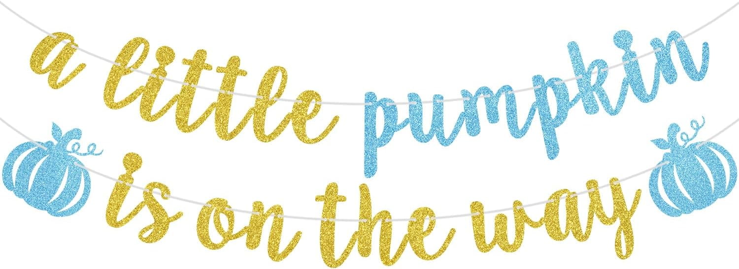 Baby Blue Glitter A Little Pumpkin is on the Way Banner, Sweet Little ...