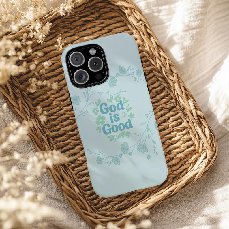 Baby Blue God Is Good Floral Christian Phone Case for iPhone 11 12 13 ...
