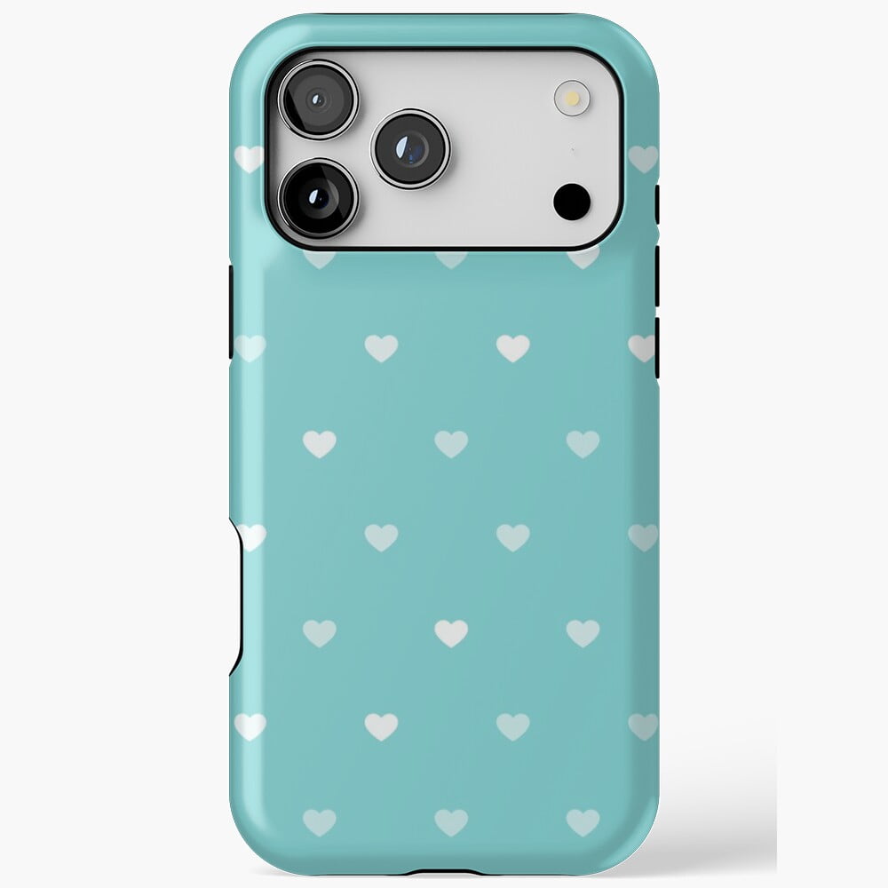 Baby Blue Heart Pattern Protective iPhone Case 11 through 17 Pro Max ...