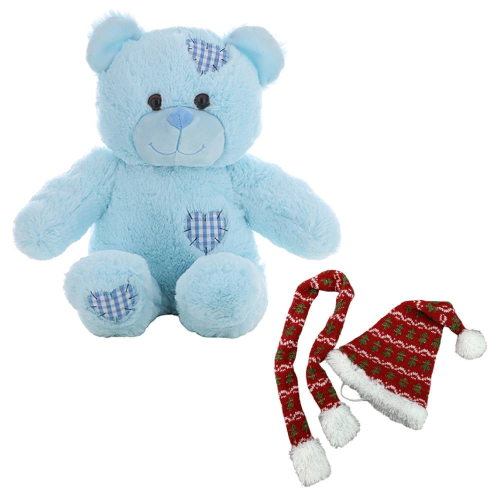 Baby Blue Patches Bear 16 inch Plush with Festive Knit Hat & Scarf ...