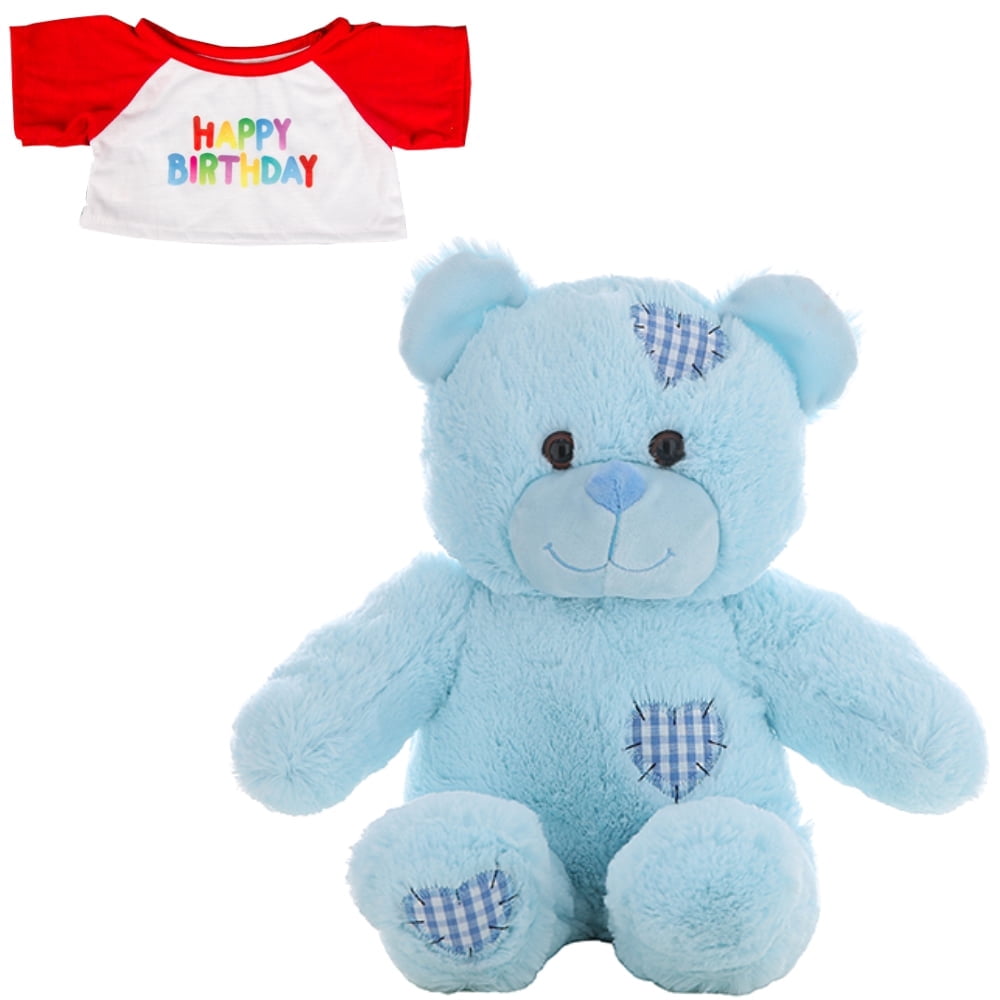 Baby Blue Patches Bear Plush Toy In Happy Birthday T-Shirt with Red ...