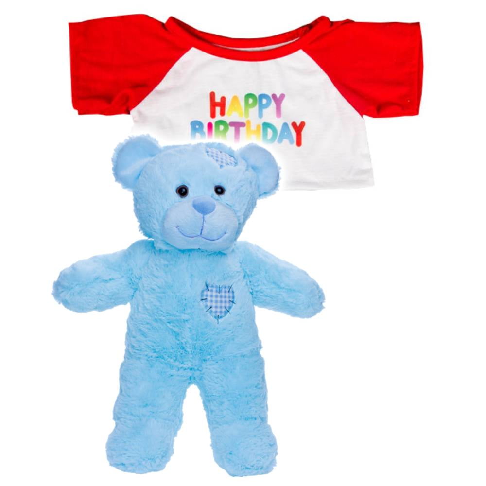 Baby Blue Patches Bear Plush Toy In Happy Birthday T-Shirt with Red ...