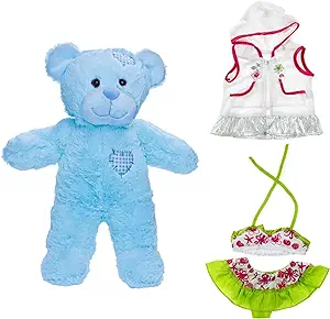 Baby Blue Patches Bear Plush Toy with Swimsuit & Coverup Dress-Up ...