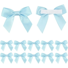 Pre-Tied Turquoise Satin Bows - 4 1/2" Wide, Set of 12, Wired Craft ...