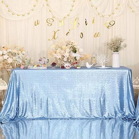 Baby Blue Sequin Tablecloth Rectangular‌ 60" x 102" Sparkly Glitter ...