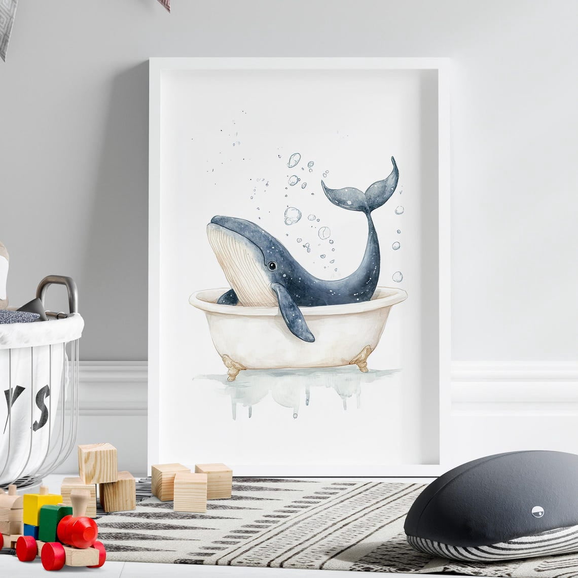 Baby Blue Whale Bathtub Nursery Cute Sea Animal Minimalist Tail ...