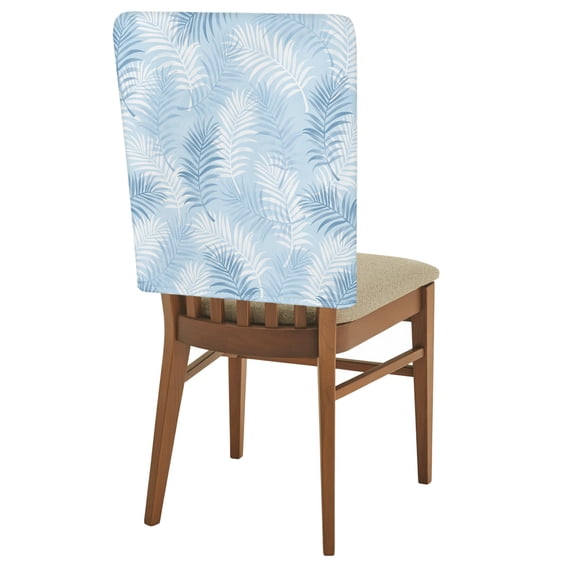 Baby Blue White Palm Leaves Chair Back Covers Set of 8 Botanical Forest ...