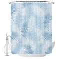 Baby Blue White Palm Leaves Shower Curtain for Bathroom, Botanical ...