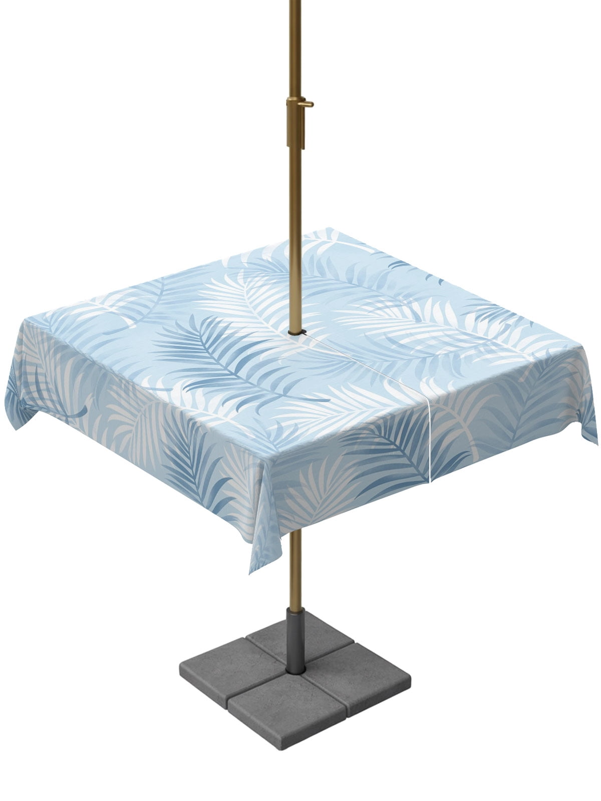 Baby Blue White Palm Leaves Square Outdoor Tablecloth with Umbrella ...