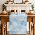 Baby Blue White Palm Leaves Table Runner, Botanical Forest Ferns ...