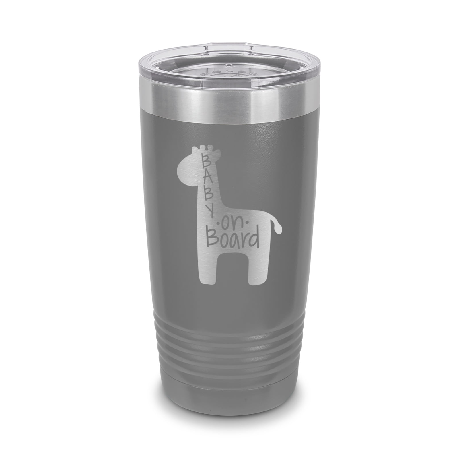 Baby on Board Giraffe Tumbler 20 oz - Laser Engraved w/ Clear Lid ...