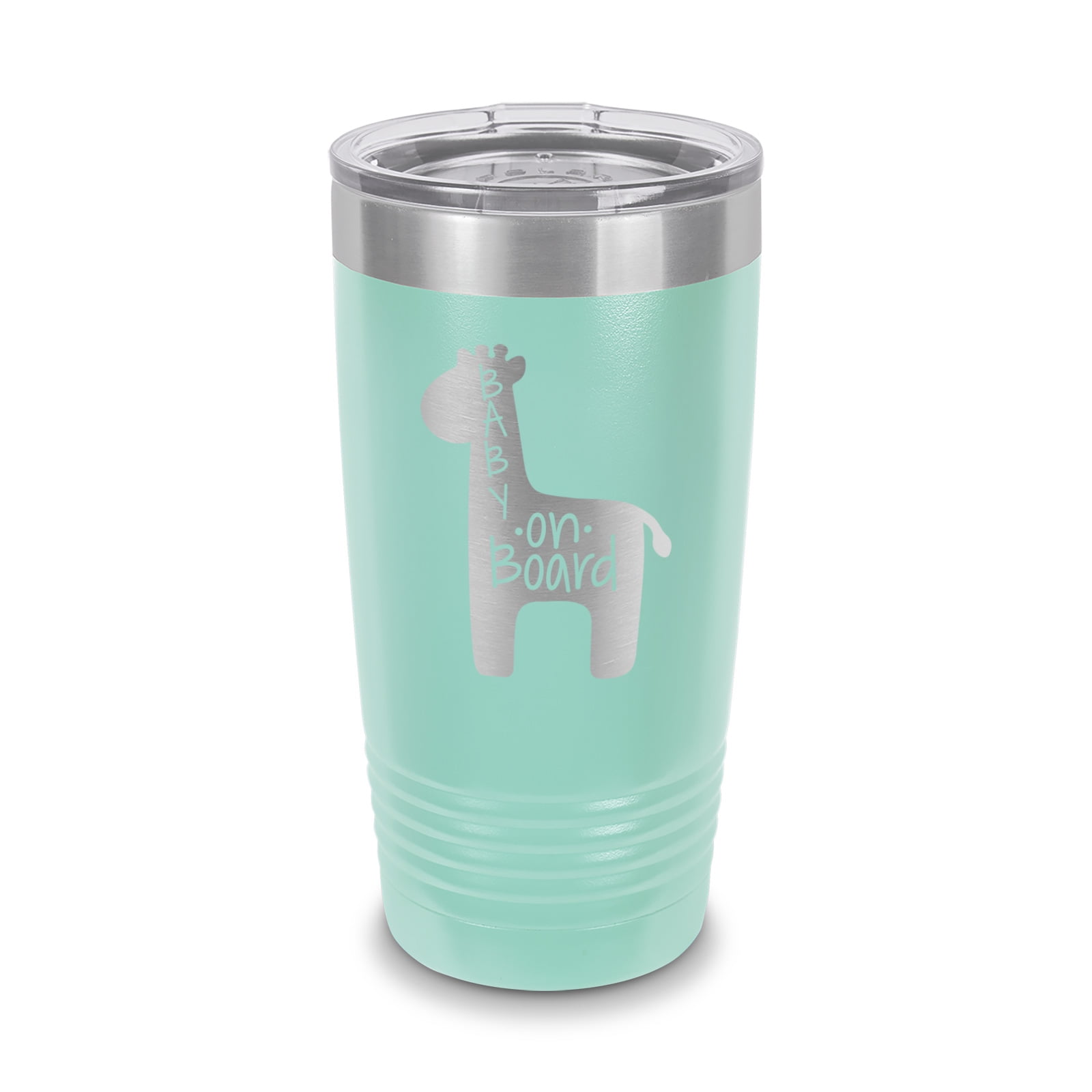 Baby on Board Giraffe Tumbler 20 oz - Laser Engraved w/ Clear Lid ...