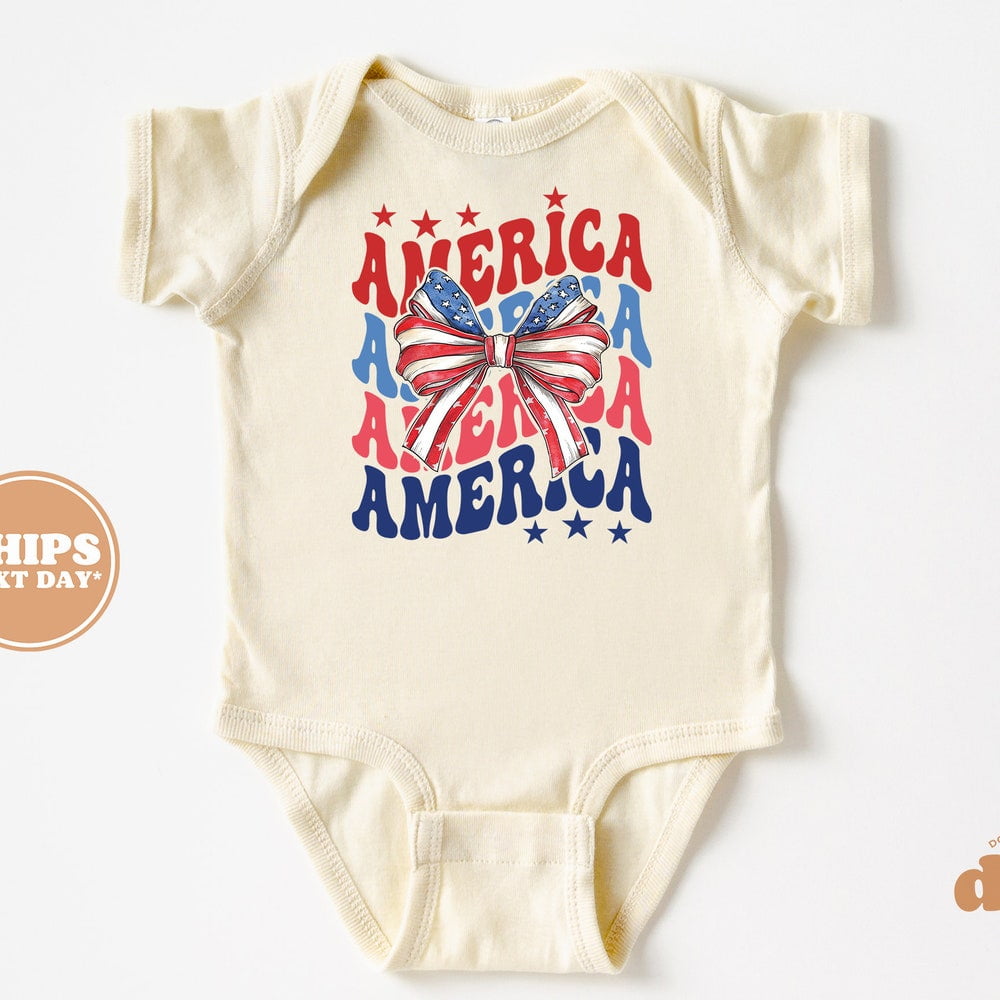 Baby Bodysuit, America With Flag Bow 4Th Of July Shirts & Bodysuit ...