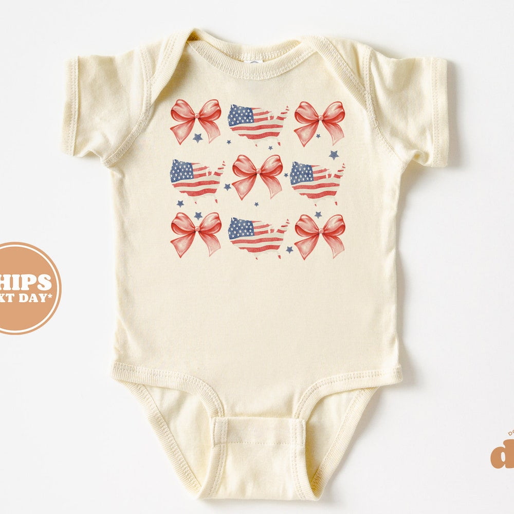 Baby Bodysuit, American Flags With Bows 4Th Of July Shirts & Bodysuit, Memorial Day Flag Shirts ...