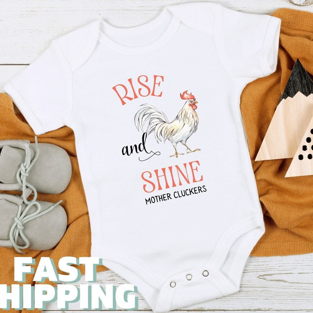 Baby Bodysuit BELLA CANVAS Baby Farm Onesies Rooster Rise And Shine Mother Cluckers Onesie Cow ...