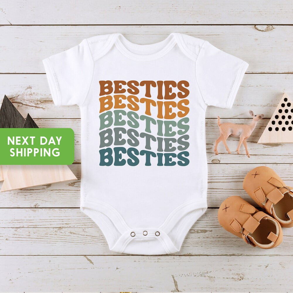 Baby Bodysuit BELLA CANVAS Besties Baby Onesie, Retro Best Friends Baby Bodysuit, Boho Cute ...
