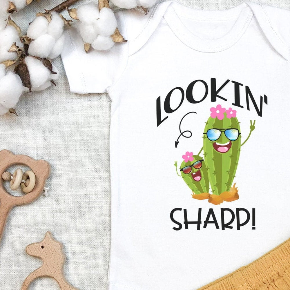 Baby Bodysuit BELLA CANVAS Cactus, Looking Sharp, Funny Pun Baby Girl ...