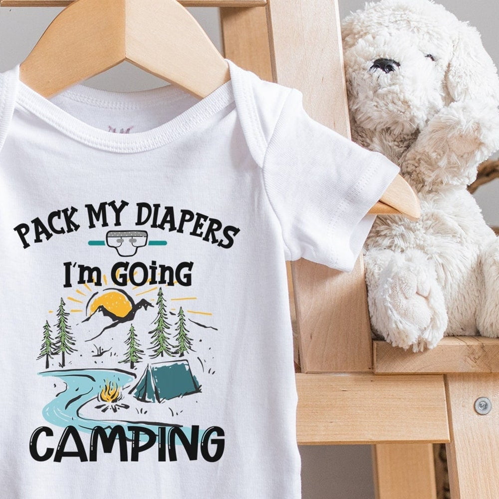 Baby Bodysuit BELLA CANVAS Camping, Pack My Diapers I'M Going Camping ...