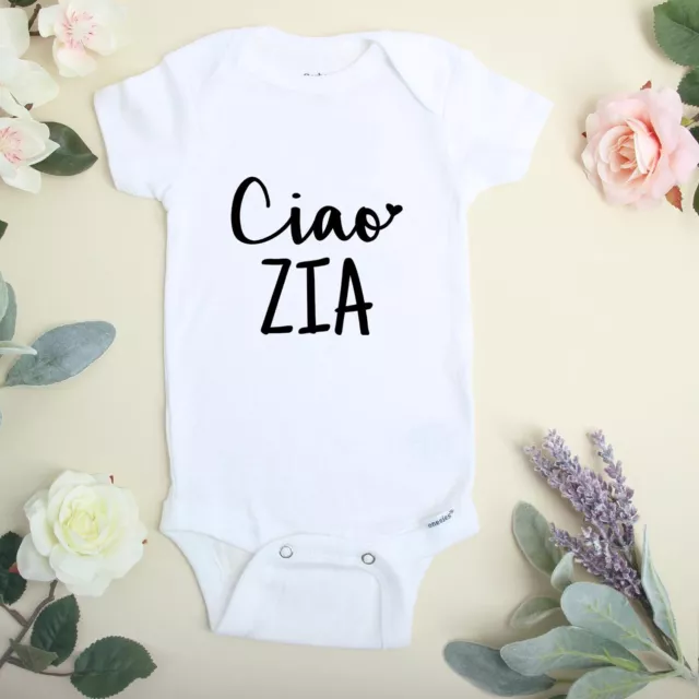 Baby Bodysuit BELLA CANVAS Ciao Zia (Means Hello Aunt) Italian Pregnancy Announcement Baby ...