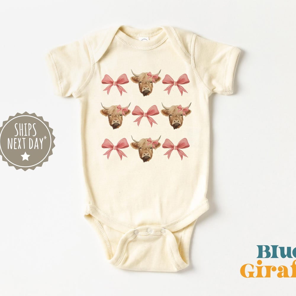 Baby Bodysuit BELLA CANVAS Cow And Bow Baby Onesie - Cute Country Girl Baby Bodysuit - Cute Cow ...