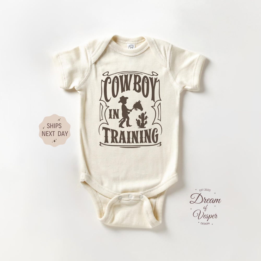 Baby Bodysuit BELLA CANVAS Cowboy In Training Baby Onesie, Vintage Natural Baby Bodysuit, Cowboy ...